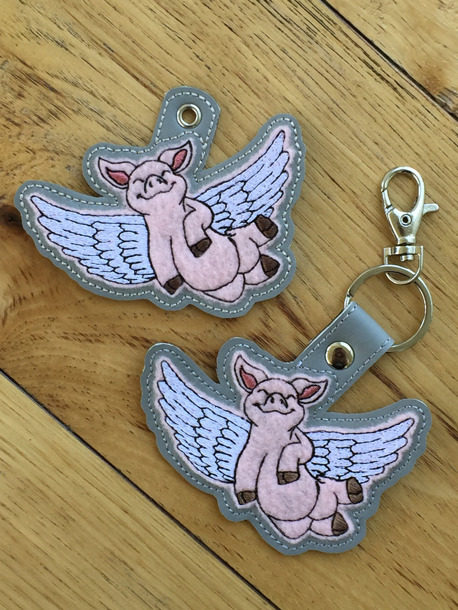 DIGITAL File - 5x5 hoop - Flying Piggy Snap Tab – ThreadMode Embroidery